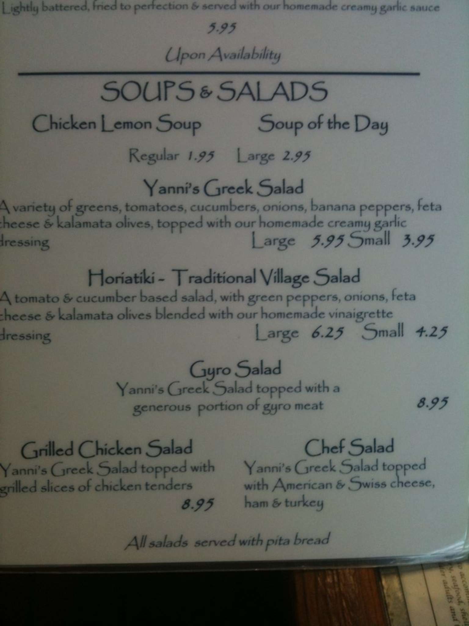 Menu at Yanni's Greek Grill restaurant, Columbus Menu at Yanni's Greek Grill restaurant, Columbus