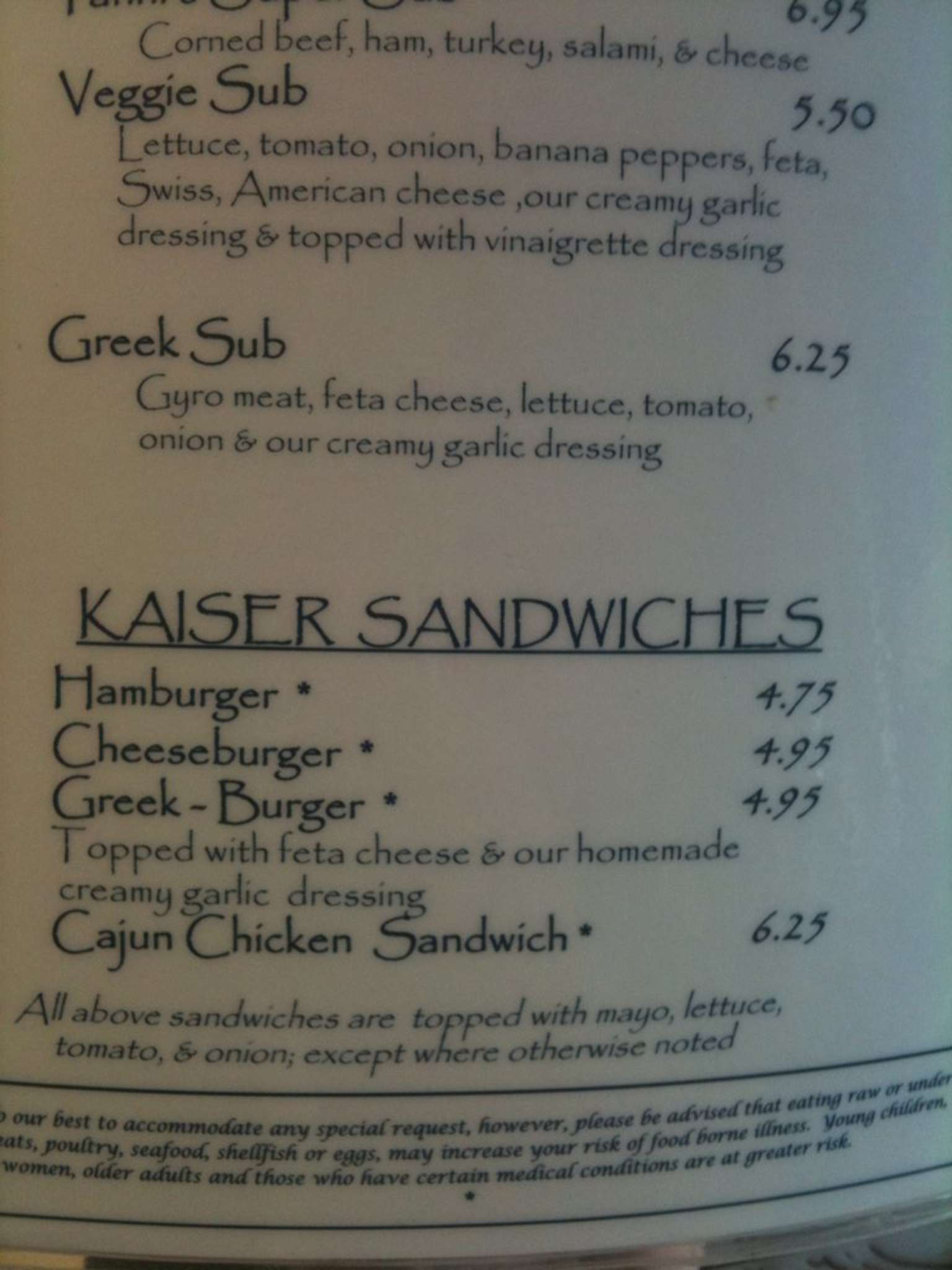 Menu at Yanni's Greek Grill restaurant, Columbus