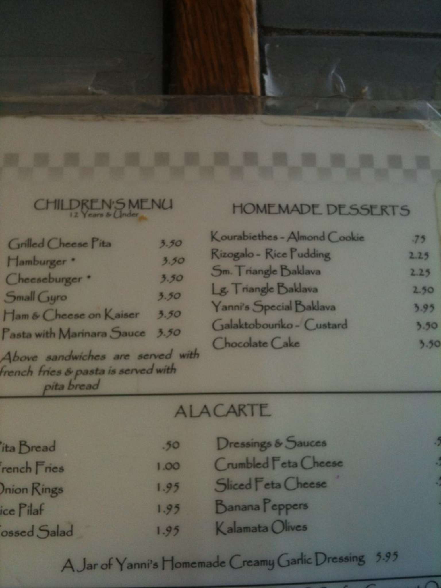 Menu at Yanni's Greek Grill restaurant, Columbus Menu at Yanni's Greek Grill restaurant, Columbus