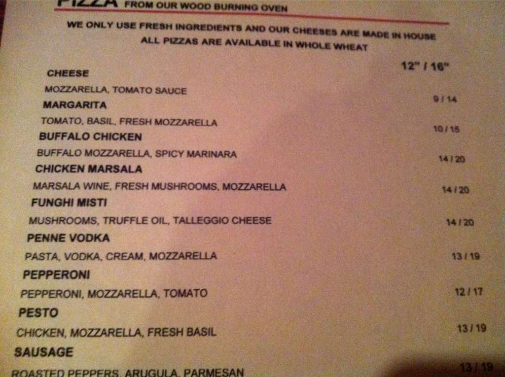 Menu at Leone's pizzeria, Montclair