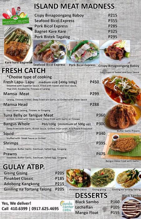 Menu at Seafood Island restaurant, Cebu City, SM Seaside City