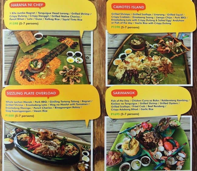 Menu at Seafood Island restaurant, Cebu City, SM Seaside City