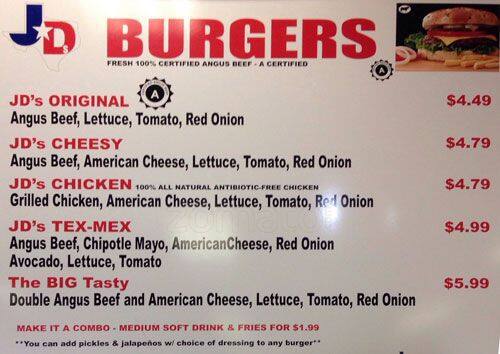Menu at JD's Taqueria, Austin