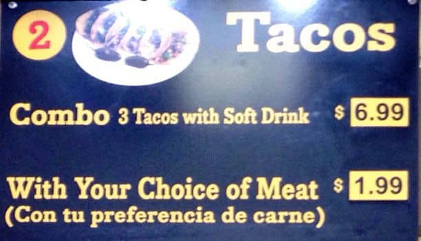 Menu at JD's Taqueria, Austin