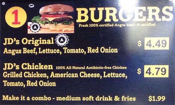 Menu at JD's Taqueria, Austin