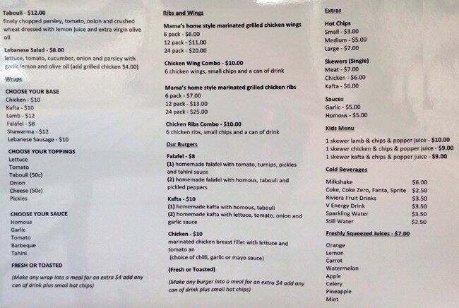 Carta del restaurante The Lebanese grill, West Ryde