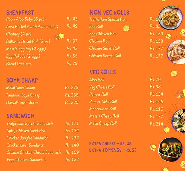 Menu of Traffic Jam, Vasai, Mumbai