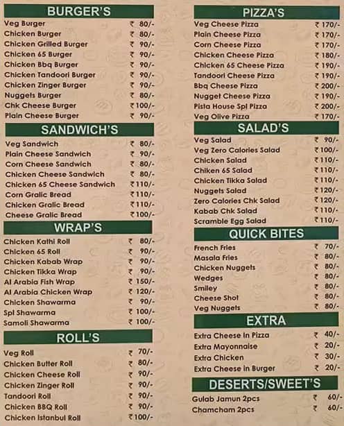 Menu at Pista House Bakery, Hyderabad, D 3-5-142