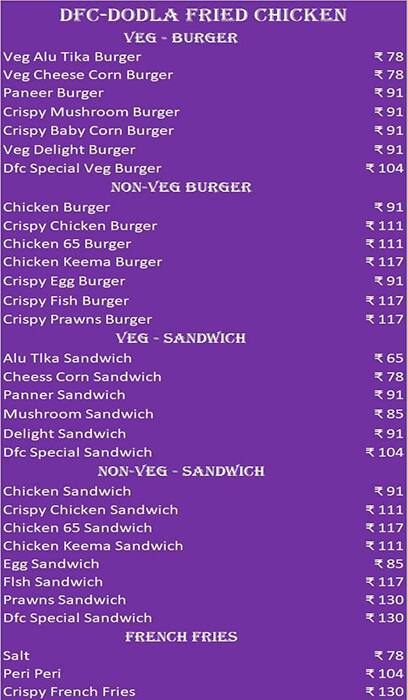Menu of DFC - Dodla Fried Chicken, Miyapur, Hyderabad