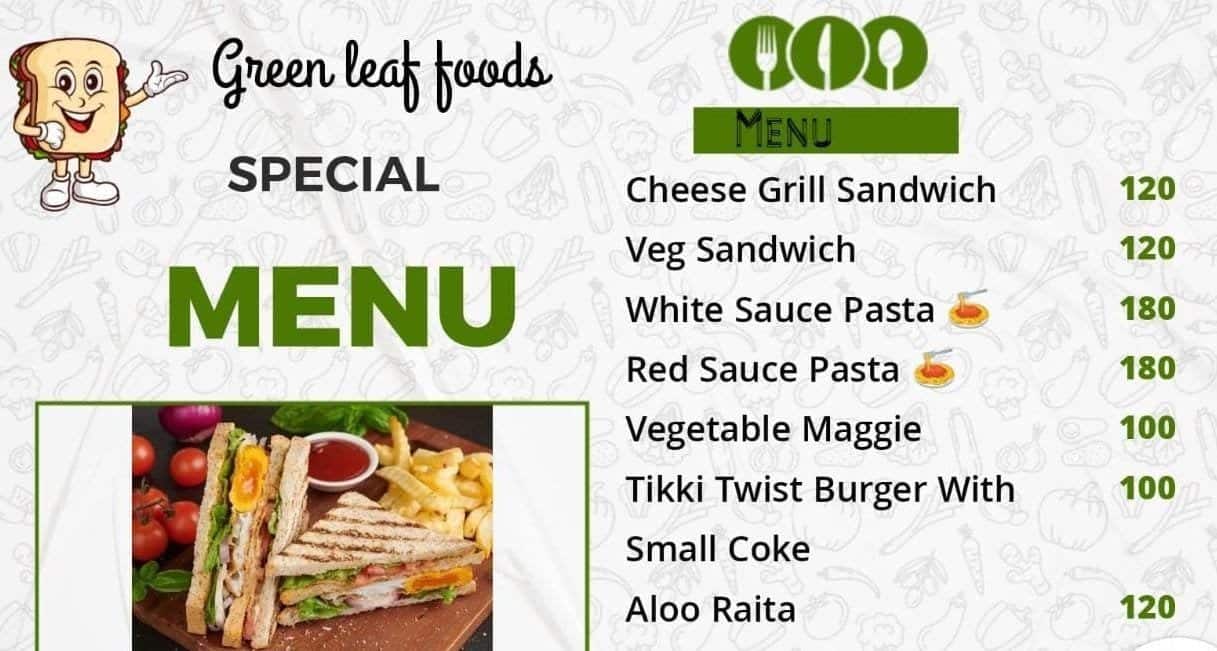 Menu of Green Leaf Foods, Karol Bagh, New Delhi