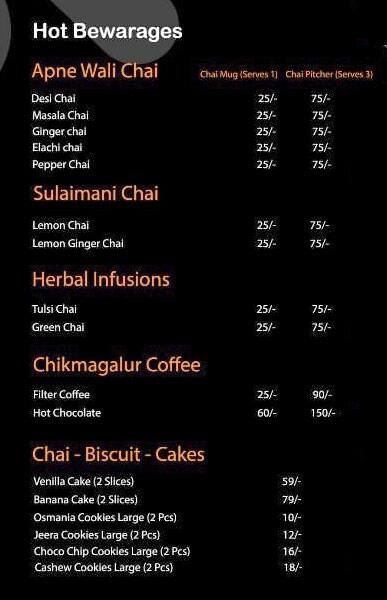 Menu of Chai Resto, Bommanahalli, Bangalore