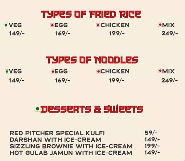 Menu of Red Pitcher Studio, Kalikapur, Kolkata