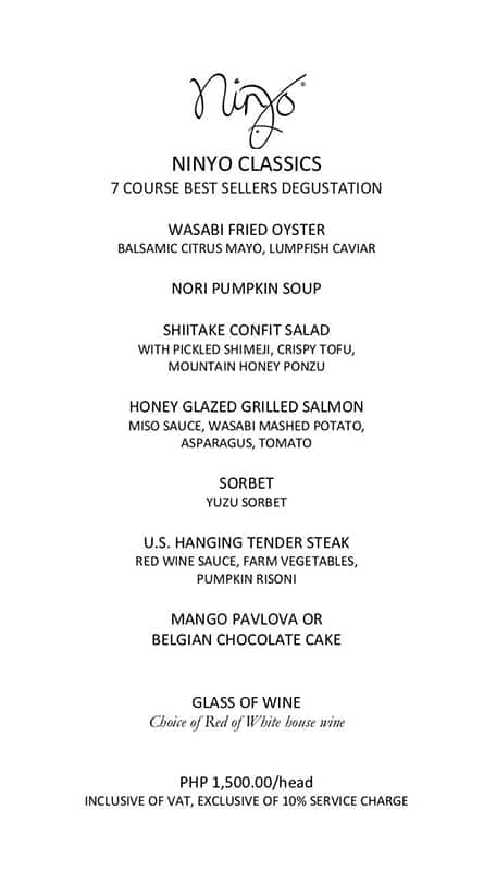 Menu at Ninyo Fusion Cuisine restaurant, Quezon City