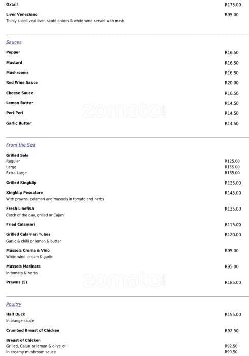 Menu at Mamma Roma Newlands restaurant, Cape Town, Dean street Arcade