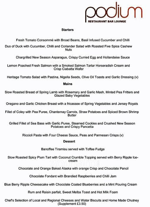 Menu at Podium pub & bar, Manchester