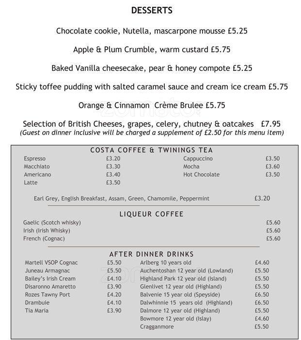 Menu at The Townhouse Restaurant, Edinburgh