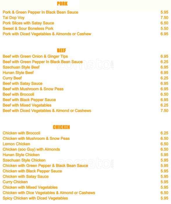 Menu at Parrot Nest restaurant, Toronto