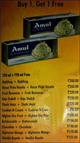 Menu at Amul Ice Cream, Kharar