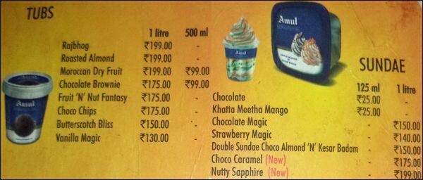 Menu at Amul Ice Cream, Kharar