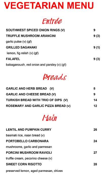 Menu at Hotel520 restaurant, Tarneit