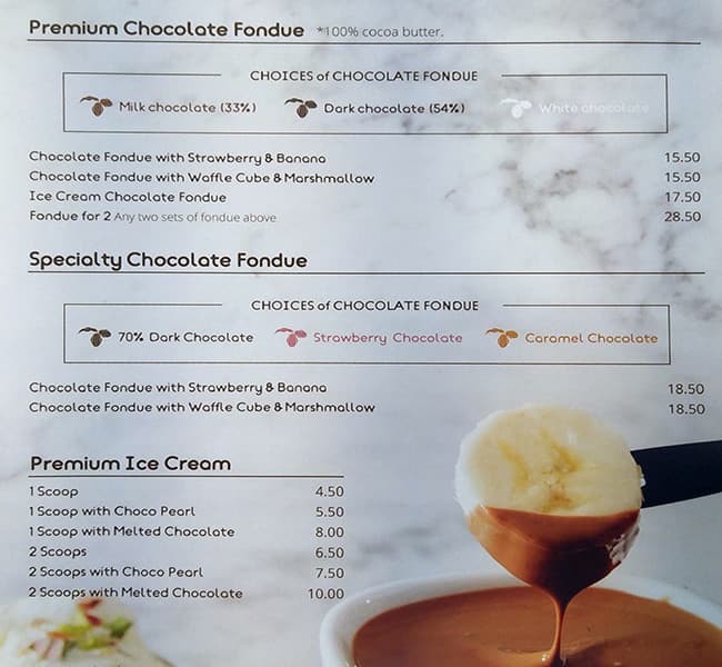 Menu at Selene's Chocolate Bar, Box Hill