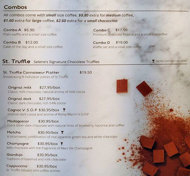 Menu at Selene's Chocolate Bar, Box Hill