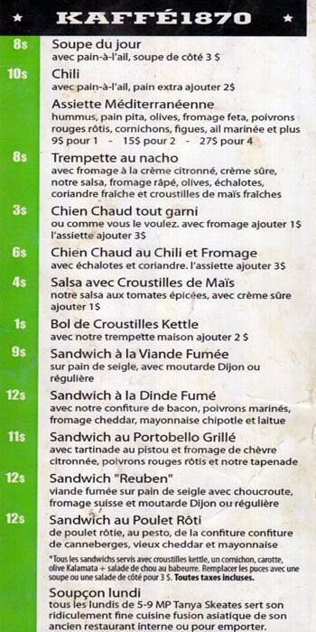 Menu at Kaffe 1870 pub & bar, Wakefield, 715 Chem. Riverside