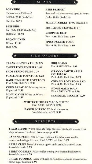 Menu at Back Forty Texas BBQ Roadhouse & Saloon, Pleasant Hill, 100 ...