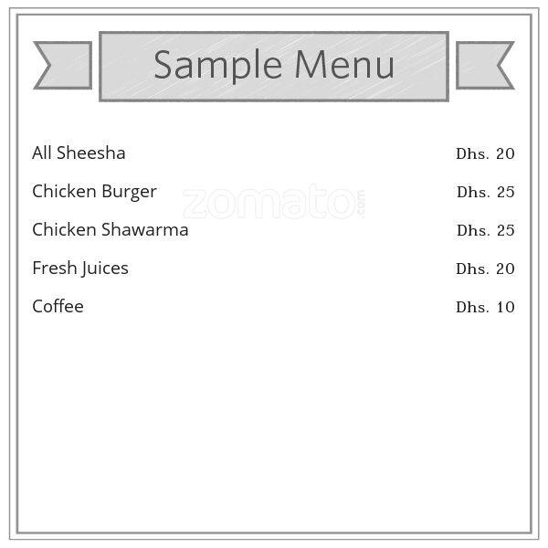 Menu at Shahrazad cafe, Ras Al-Khaimah