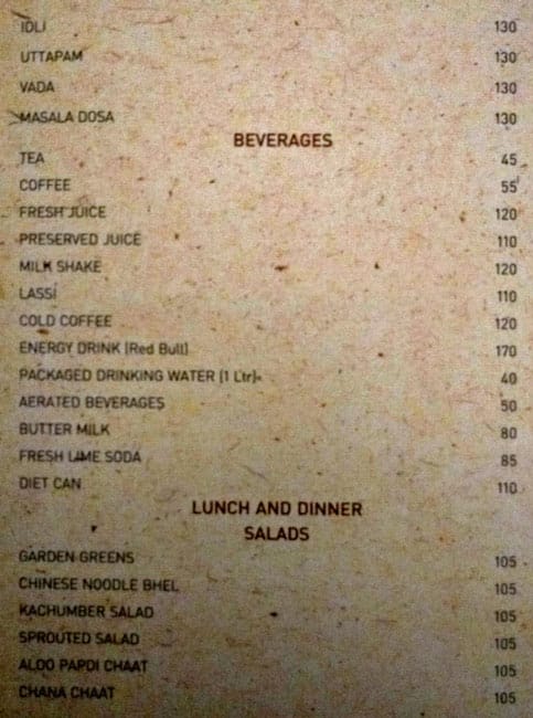 Menu at Royale Treat, Raipur