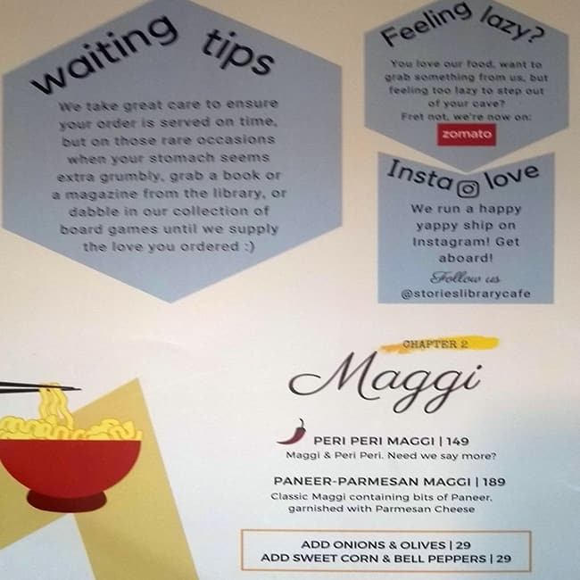 Menu at #Stories Library Cafe, Chennai