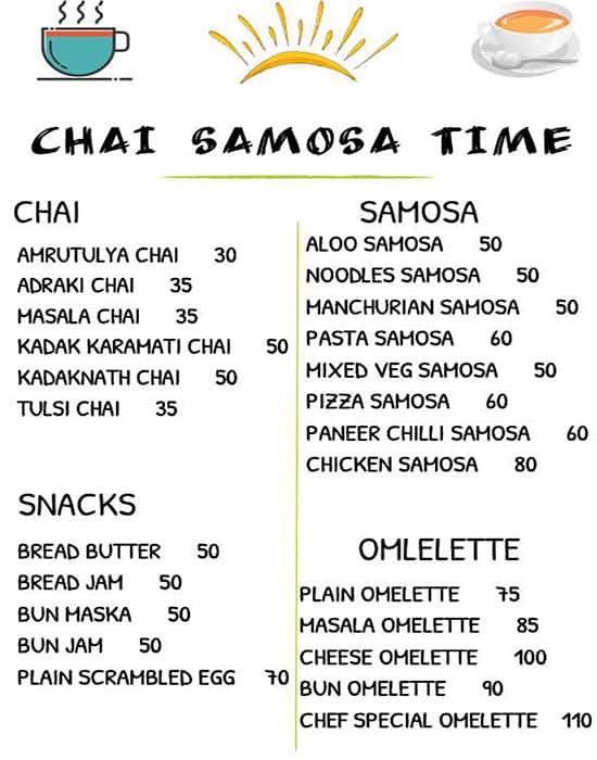 Menu of Chai Samosa Time, Kothrud, Pune