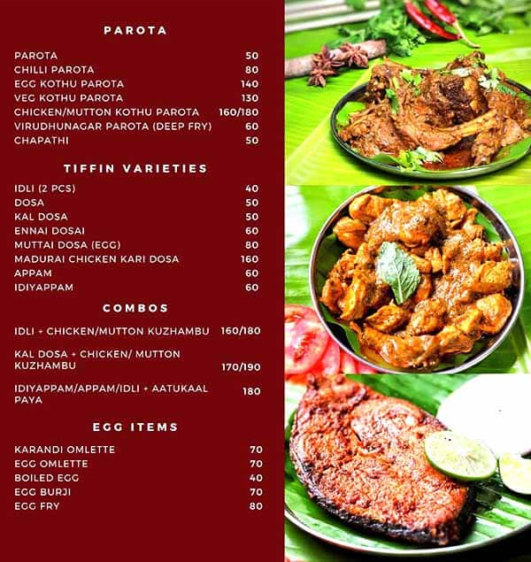 Menu of Madurai Kari Dosa, KR Puram, Bangalore