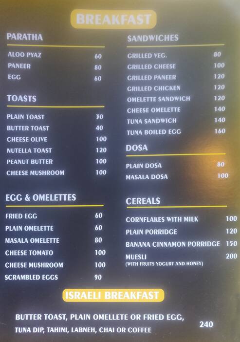 Menu at Rishi's House Old Manali, Manali