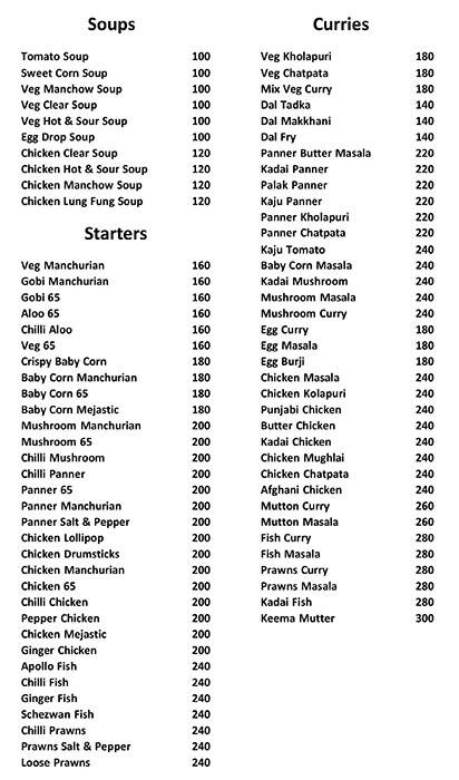 Menu of Four Cuisines, Madhapur, Hyderabad