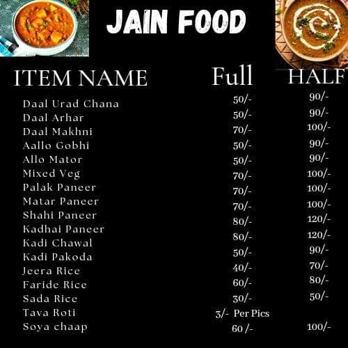 Menu of Jain Food, Shahdara, New Delhi