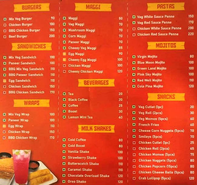 Menu of Jojo Cafe, Auroville, Puducherry