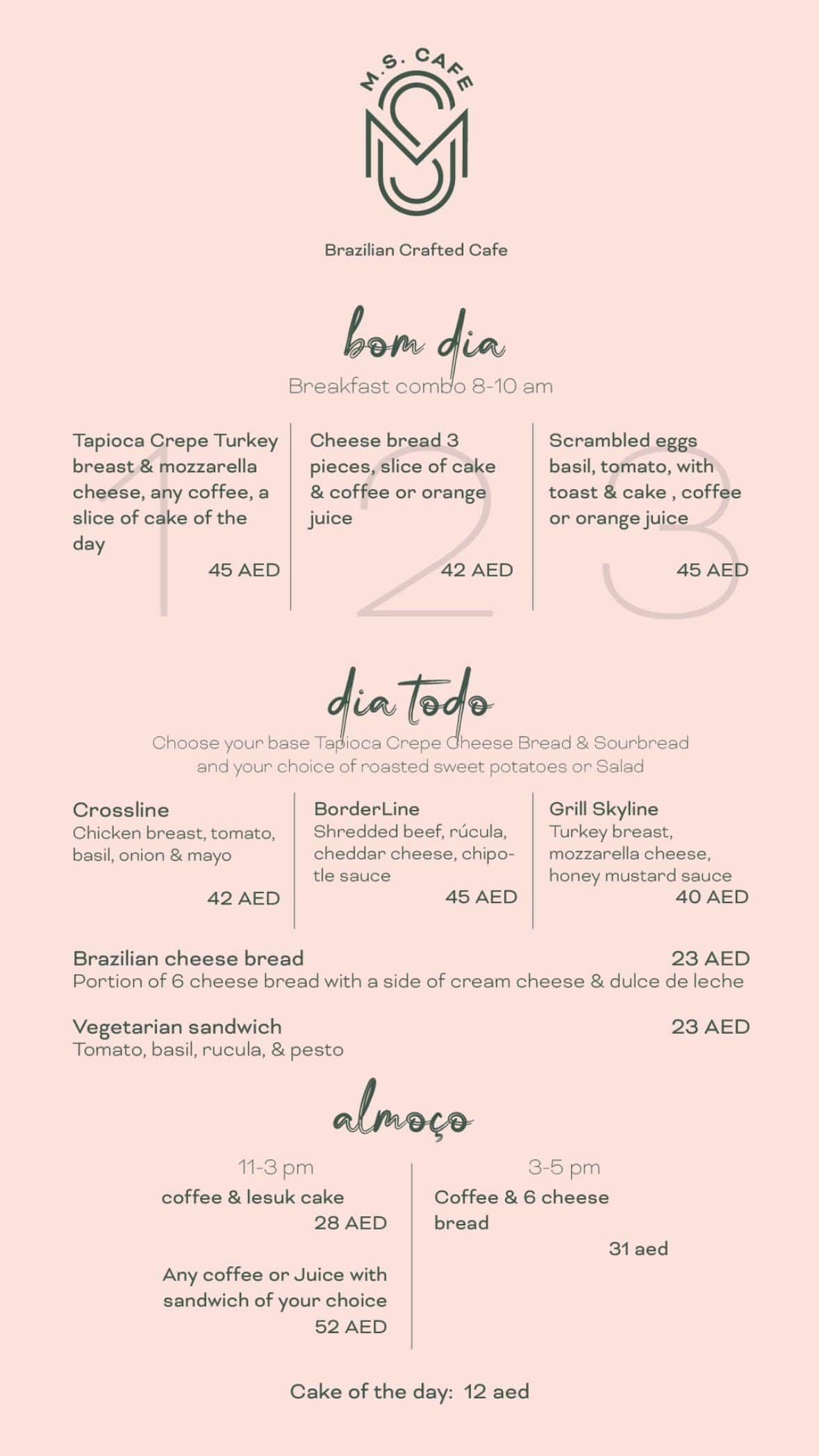 Menu of M.S. Cafe, DIFC, Dubai