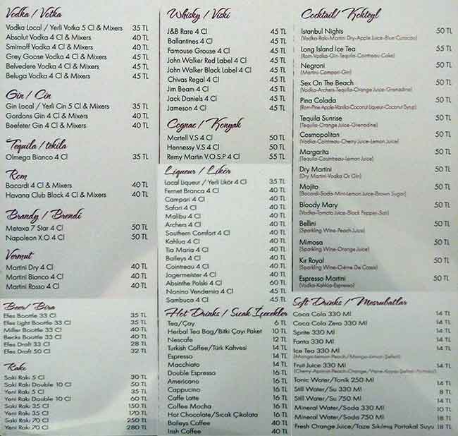 Menu at SULTANIA RESTAURANT, Istanbul