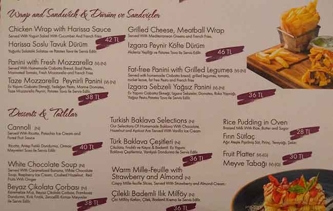 Menu at SULTANIA RESTAURANT, Istanbul