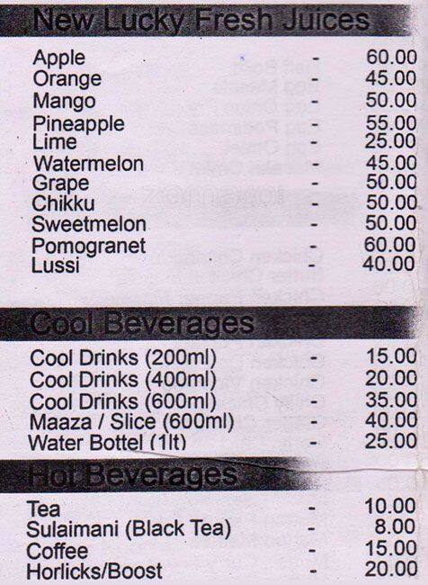 Menu at New Lucky Restaurant, Chennai, 24/47 Josier Street