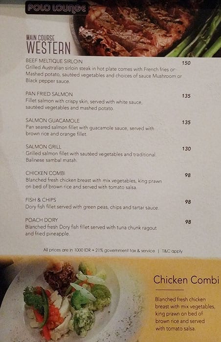 Menu at Polo Lounge Restaurant, Jakarta, Lt.2 Menara Batavia