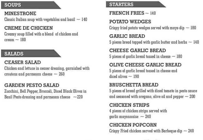 Menu of Canosa, Kakkanad, Kochi