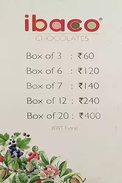 Menu of Ibaco, Hitech City, Hyderabad