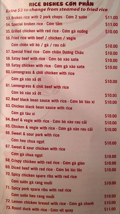Menu at Yummy Pho Langwarrin restaurant, Langwarrin
