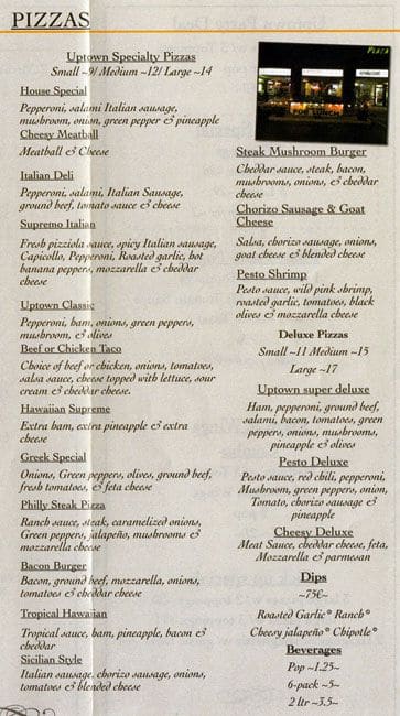 Menu at Uptown Pizza pizzeria, White Rock