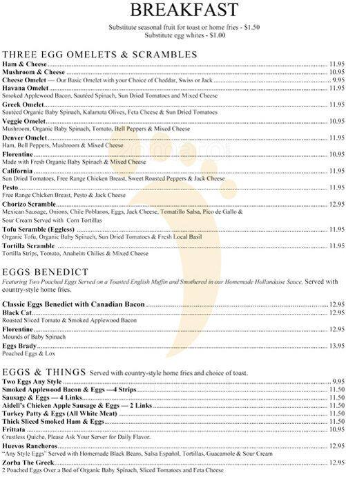 Menu at Barefoot Cafe, Fairfax