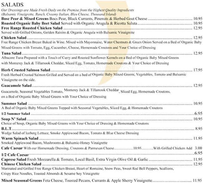 Menu at Barefoot Cafe, Fairfax