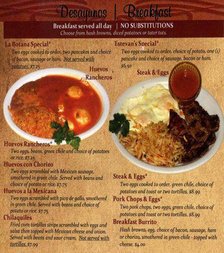 Menu at La Botana Mexican Restaurant, Thornton, Washington St