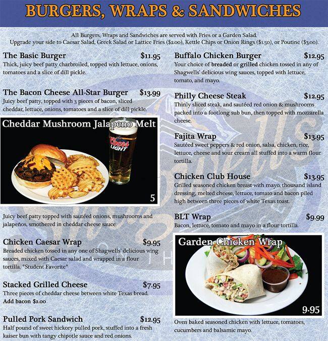 Menu at Shagwells On The Ridge pub & bar, Toronto